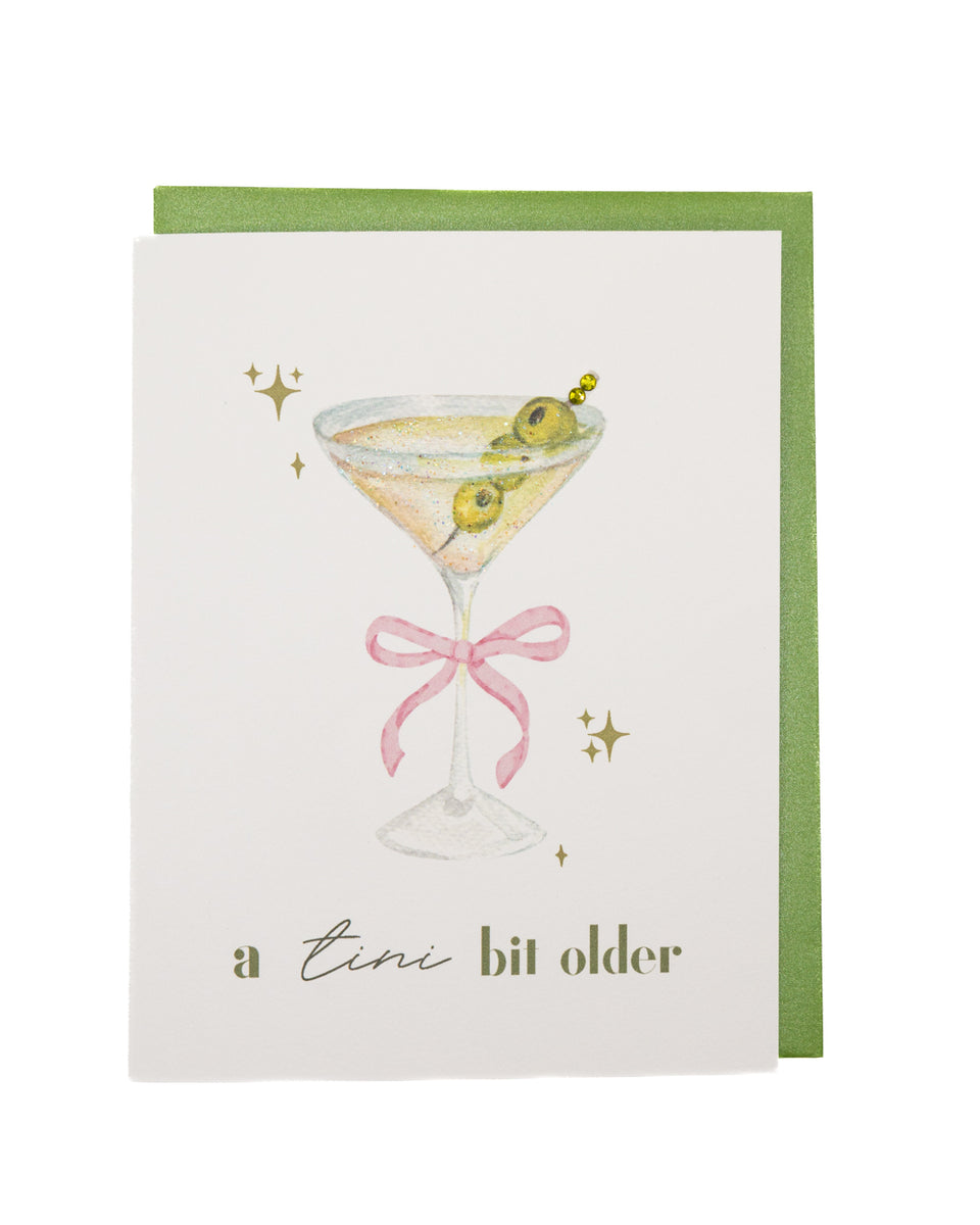 Tini Bit Older Olive Martini Birthday Greeting Card – Lavender Vines
